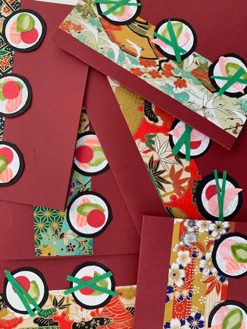 6 Handmade Asian Notecards /sushi Cards/ Japanese Notecards /washi ...