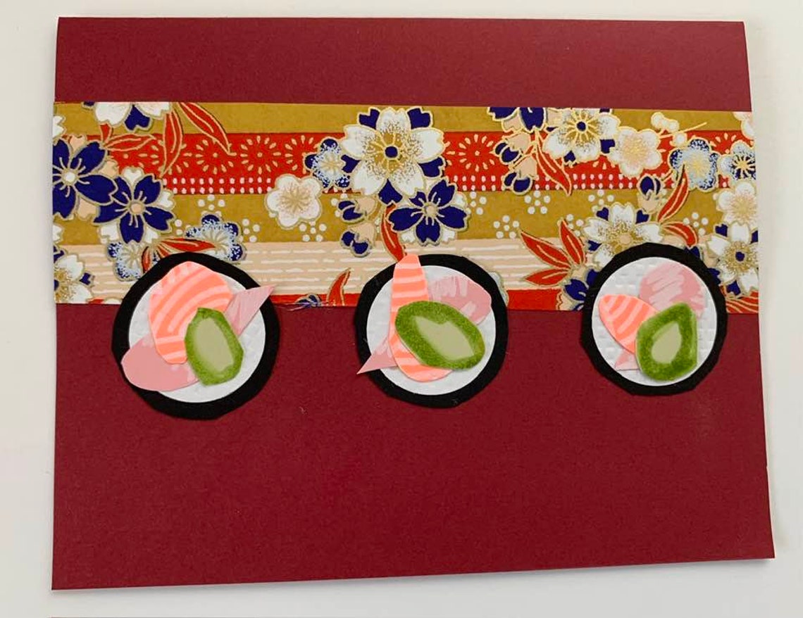 6 Handmade Asian Notecards /sushi Cards/ Japanese Notecards /washi ...