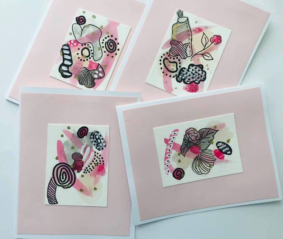 Abstract Art Note Cards: Handmade Mixed Media Stationery Set - Etsy