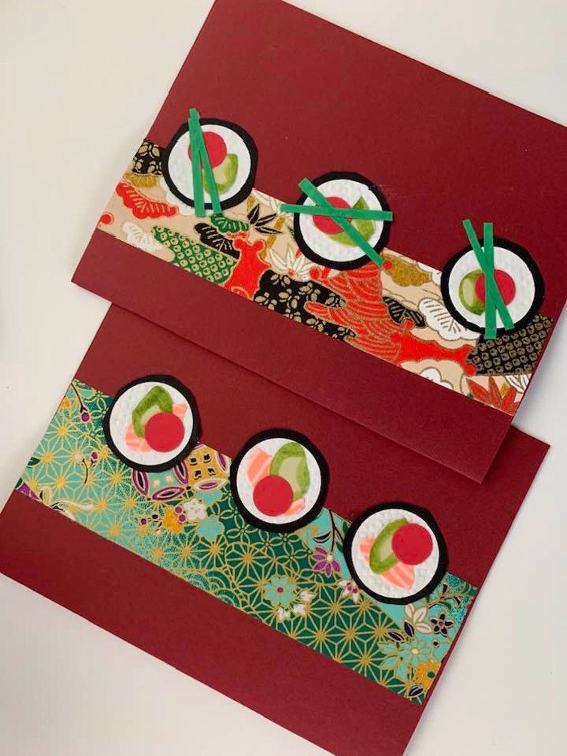 6 Handmade Asian Notecards /sushi Cards/ Japanese Notecards /washi ...