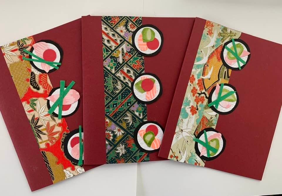 6 Handmade Asian Notecards /sushi Cards/ Japanese Notecards /washi ...