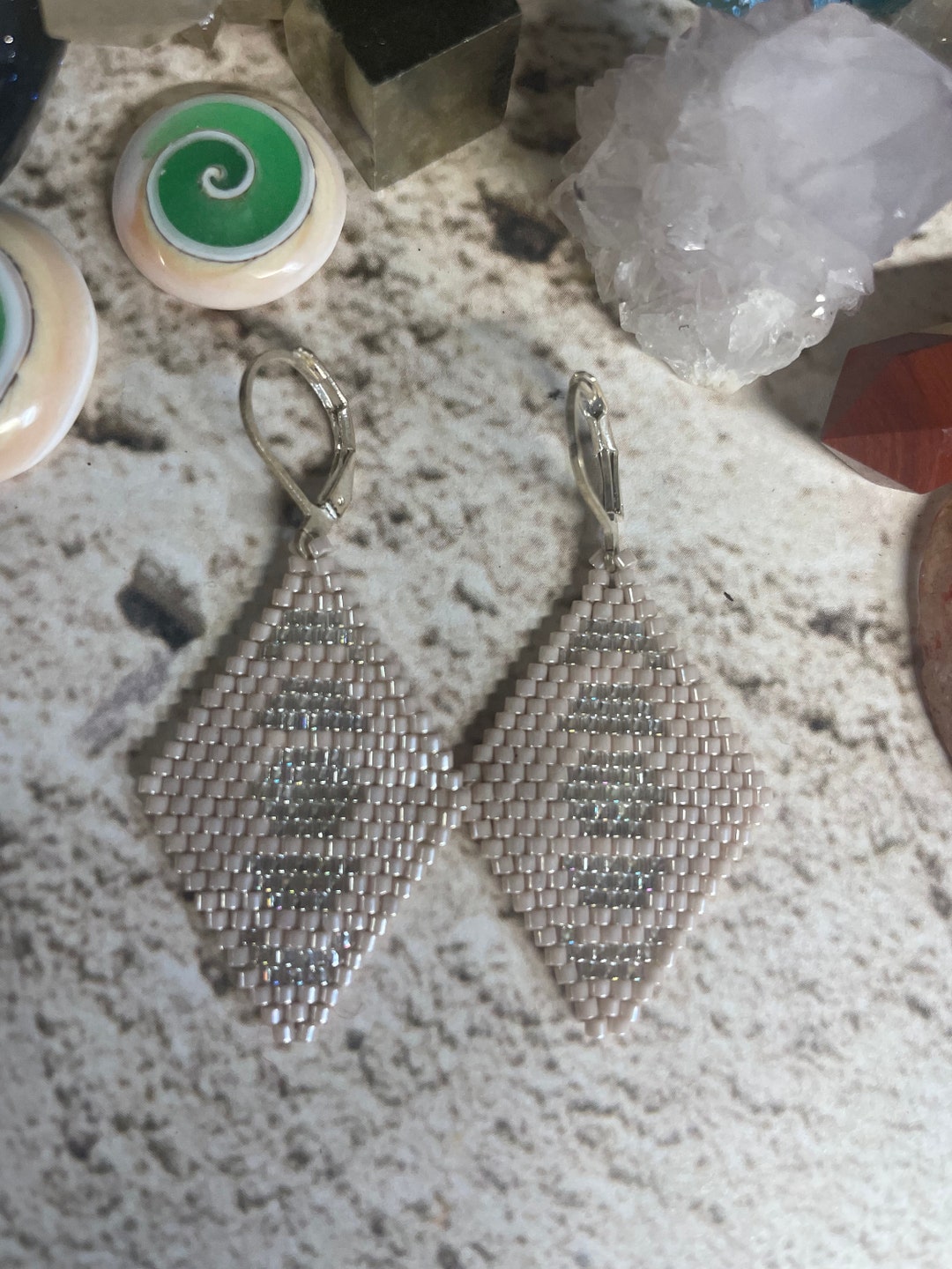 Pale Pink Moon Phases Miyuki Delicas Beaded Earrings 41moons - Etsy