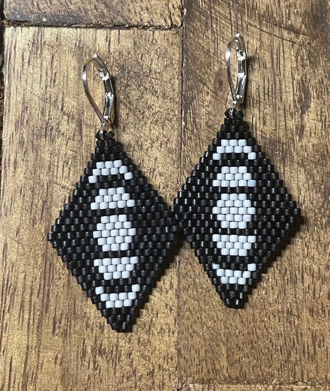 Moon Phases in Matte Black and Ghost Grey || Beaded Drop Earrings ...
