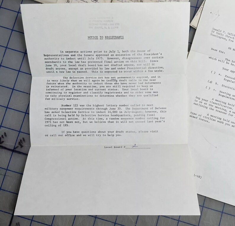 Vietnam War Era Draft Cards, Letters and Ephemera 1964-1973 - Etsy