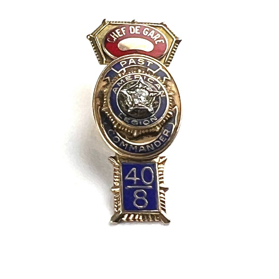 Vintage American Legion Past Commander 10k Gold Diamond Pin Chef De ...
