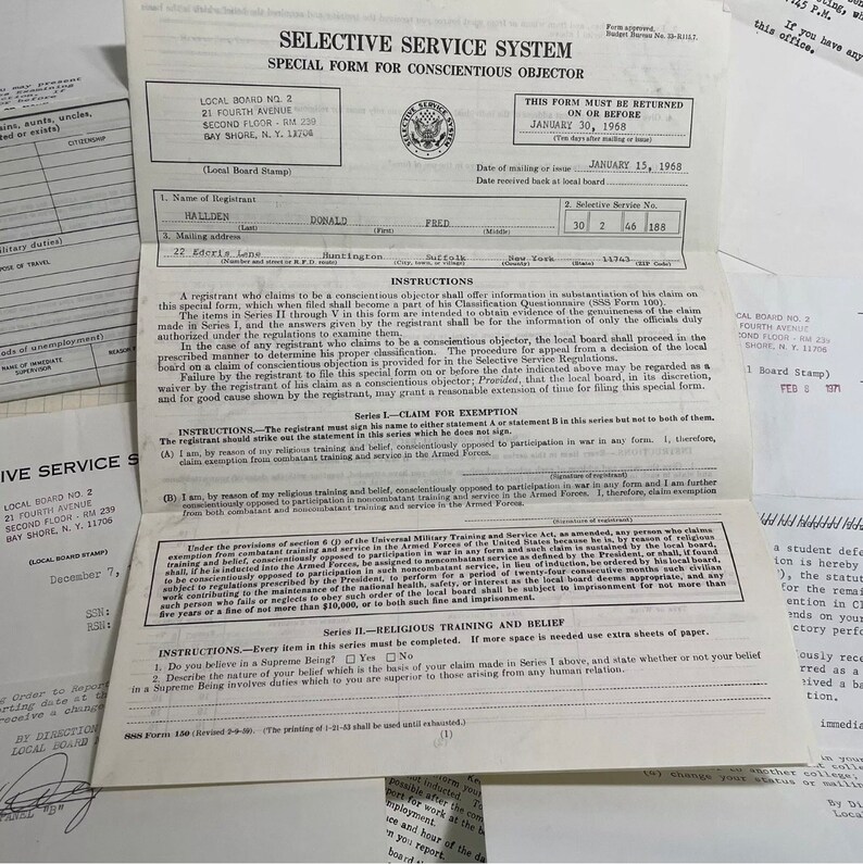 Vietnam War Era Draft Cards, Letters and Ephemera 1964-1973 - Etsy