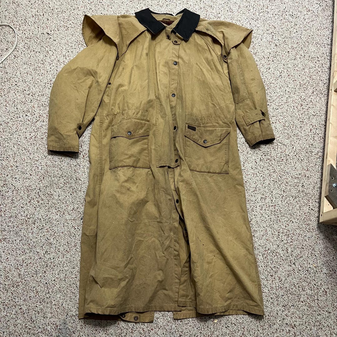Vintage Western Duster Oilskin Jacket Outback Trading Company Large - Etsy