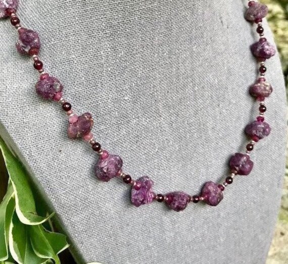 Ruby Nugget Necklace Raw Ruby Nugget Pink Tourmaline and | Etsy