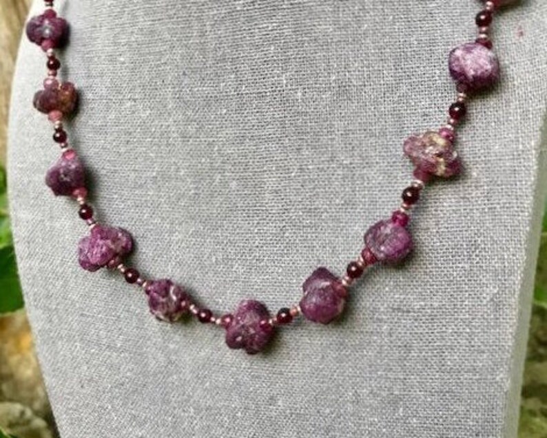 Ruby Nugget Necklace | Raw Ruby Nugget, Pink Tourmaline, and Garnet ...