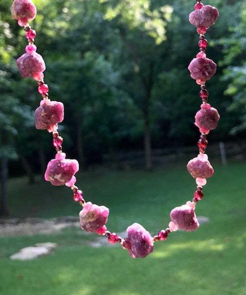 Ruby Nugget Necklace | Raw Ruby Nugget, Pink Tourmaline, and Garnet ...
