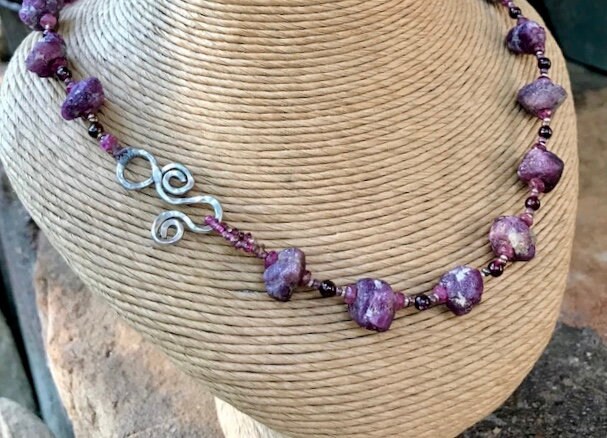 Ruby Nugget Necklace Raw Ruby Nugget, Pink Tourmaline, and Garnet ...