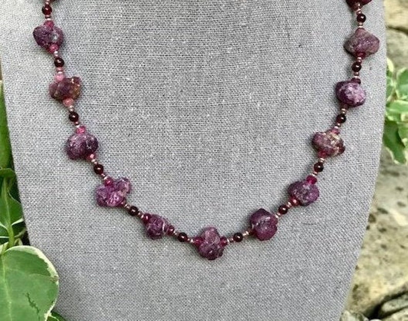 Ruby Nugget Necklace | Raw Ruby Nugget, Pink Tourmaline, and Garnet ...