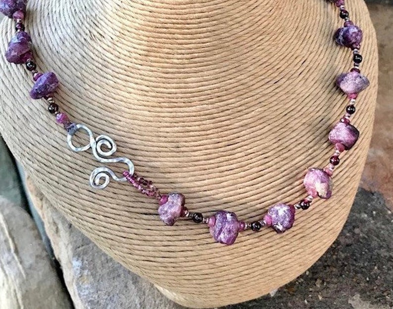 Ruby Nugget Necklace | Raw Ruby Nugget, Pink Tourmaline, and Garnet ...