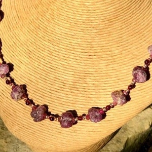 Ruby Nugget Necklace | Raw Ruby Nugget, Pink Tourmaline, and Garnet ...