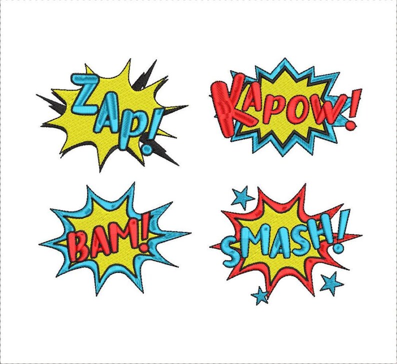 Zap Kapow Smash Bam Superhero Sounds Fight Sound Embroidery Machine ...