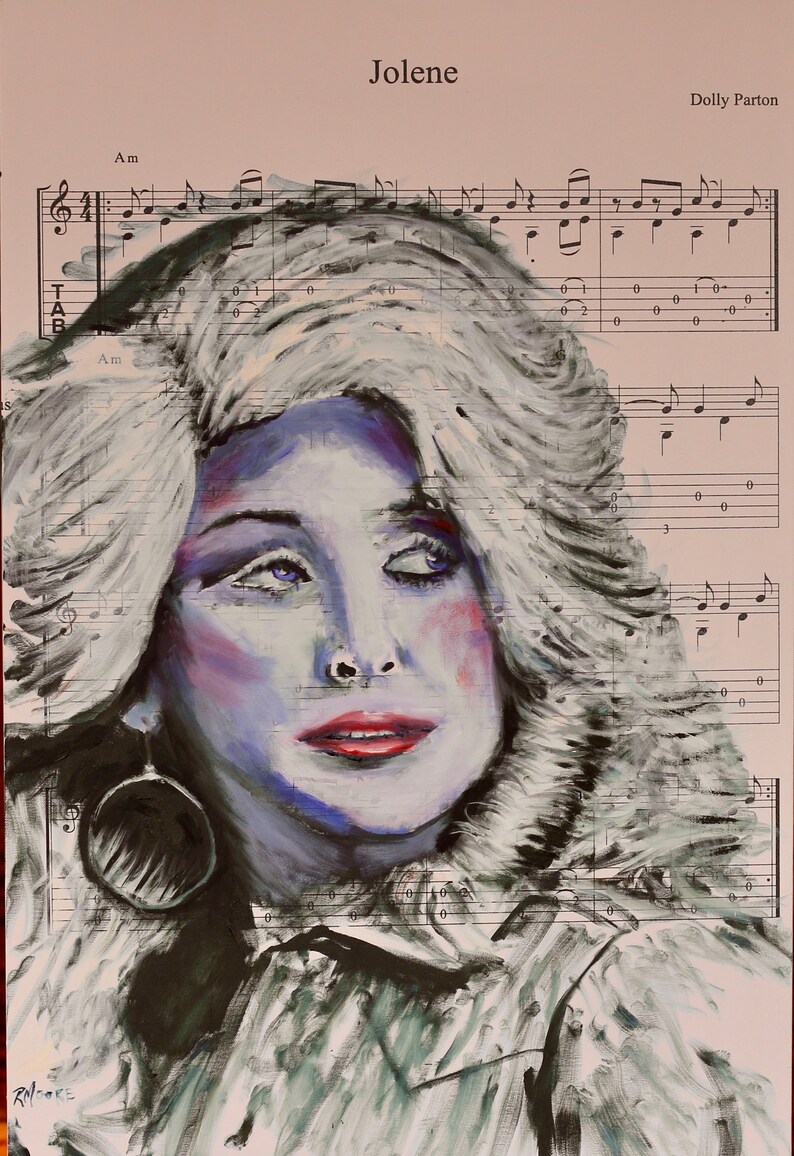 Dolly Parton Oil Portrait on Canvas Over Image of Jolene Music Sheet - Etsy