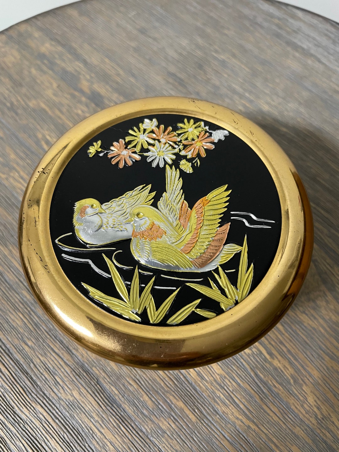Vintage 24k Gold Trimmed Trinket Box | Birds Design | Chokin Jewellery ...
