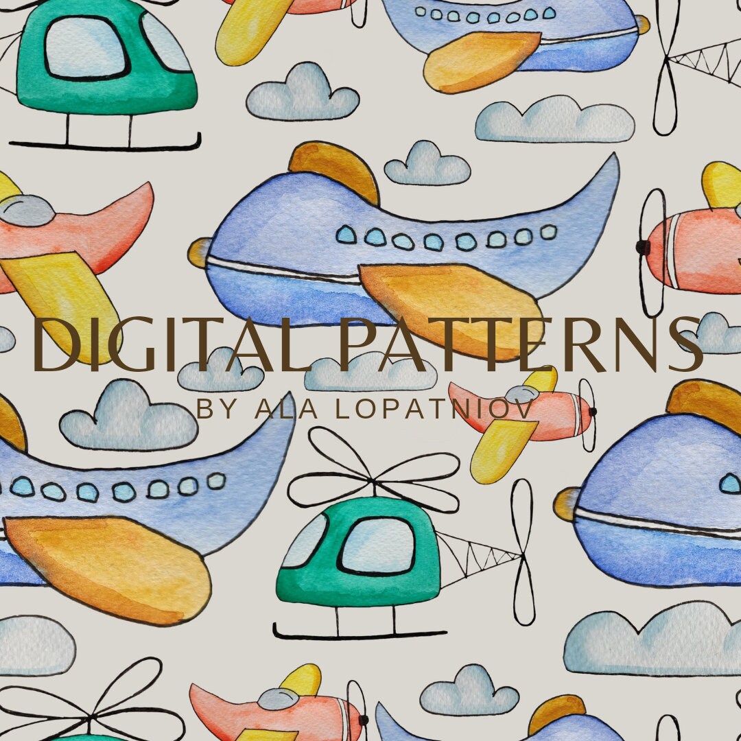 Airplanes Pattern, Planes in Watercolors Seamless Pattern, Repeat ...