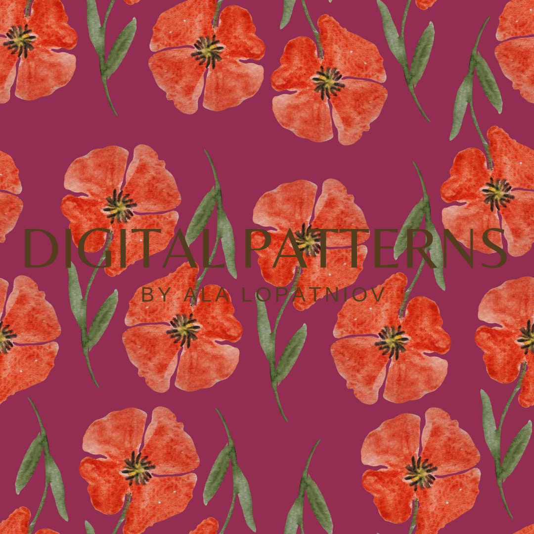 Watercolor Poppies Flower Pattern, Poppies Flowers Seamless Pattern ...