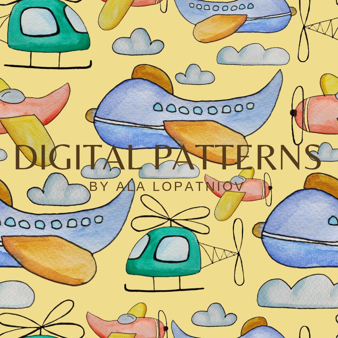 Airplanes Pattern, Planes in Watercolors Seamless Pattern, Repeat ...