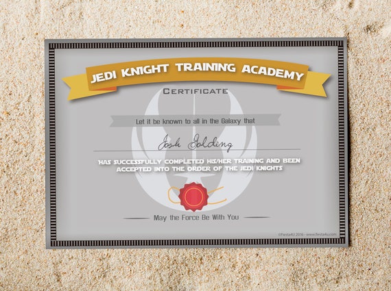 Star Wars Custom Jedi Knight Certificate Jedi Academy Star | Etsy