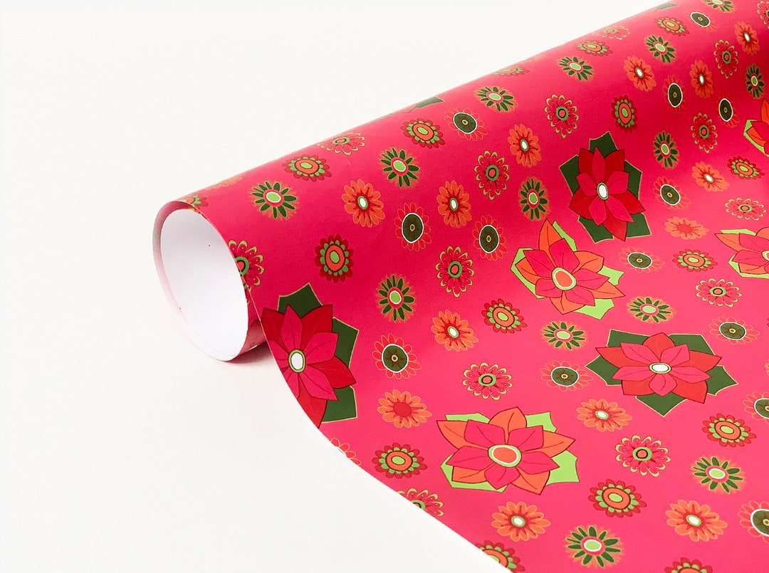 Christmas Digital Gift Wrapping Paper - Clipart - Christmas Poinsettia ...