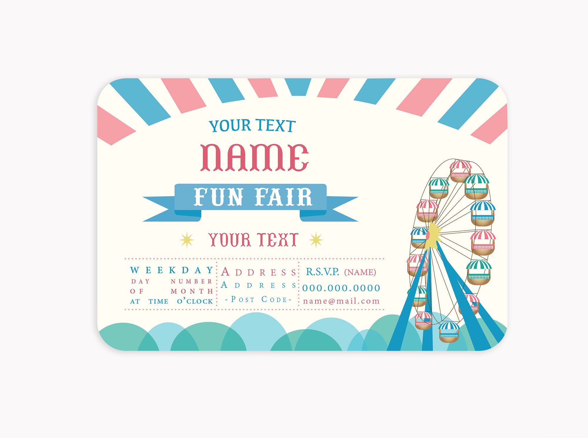 Custom Big Wheel Invitation - Fun Fair Party Invite - PDF, PNG, JPG ...