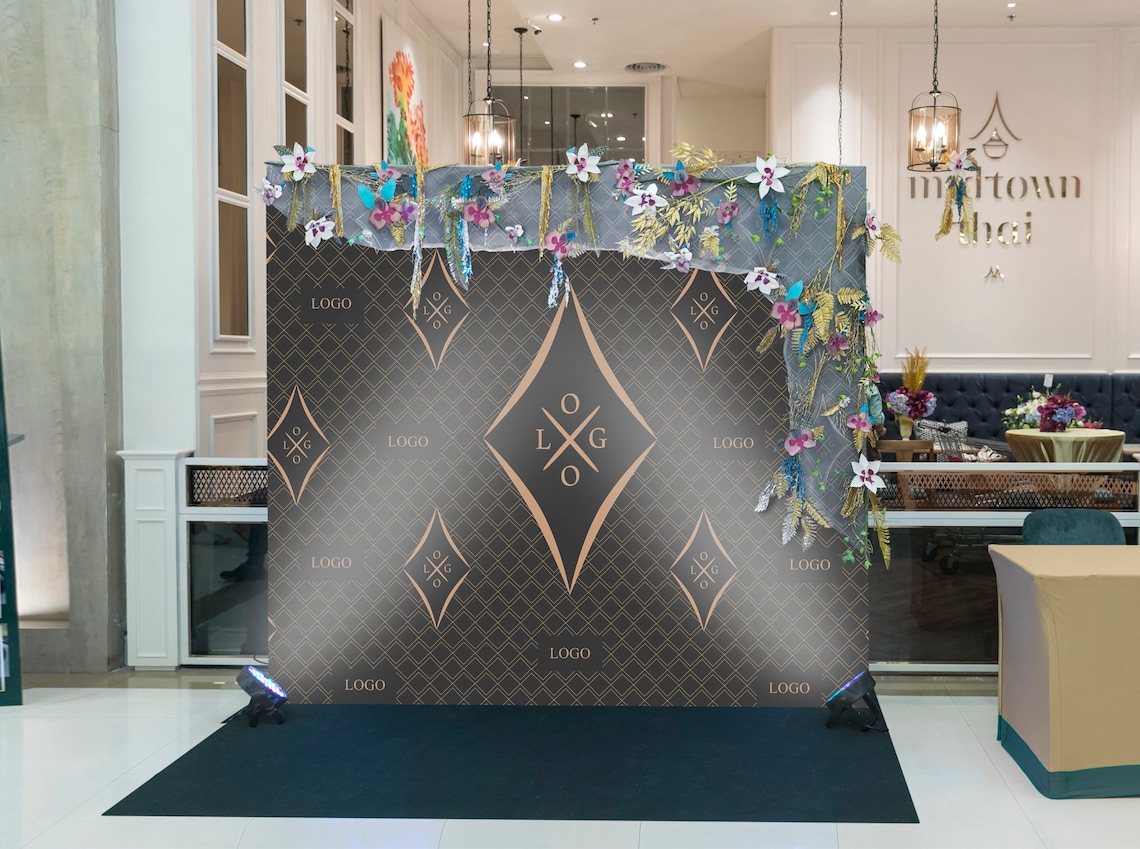 Backdrop Black and Gold Party Photocall Custom Photo Booth Size 2.2m H ...