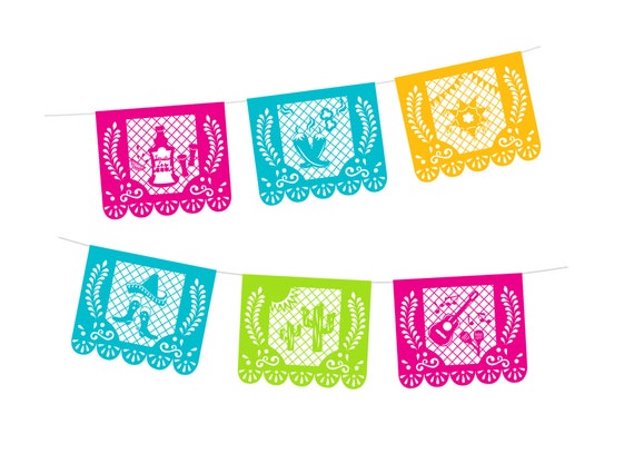 Papel Picado Clipart banderines de Fiesta Mexicana banner - Etsy México