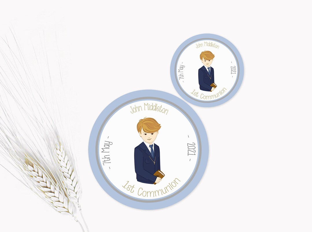 Custom First Communion Labels Boy - Party Sticker, Tags - Party ...