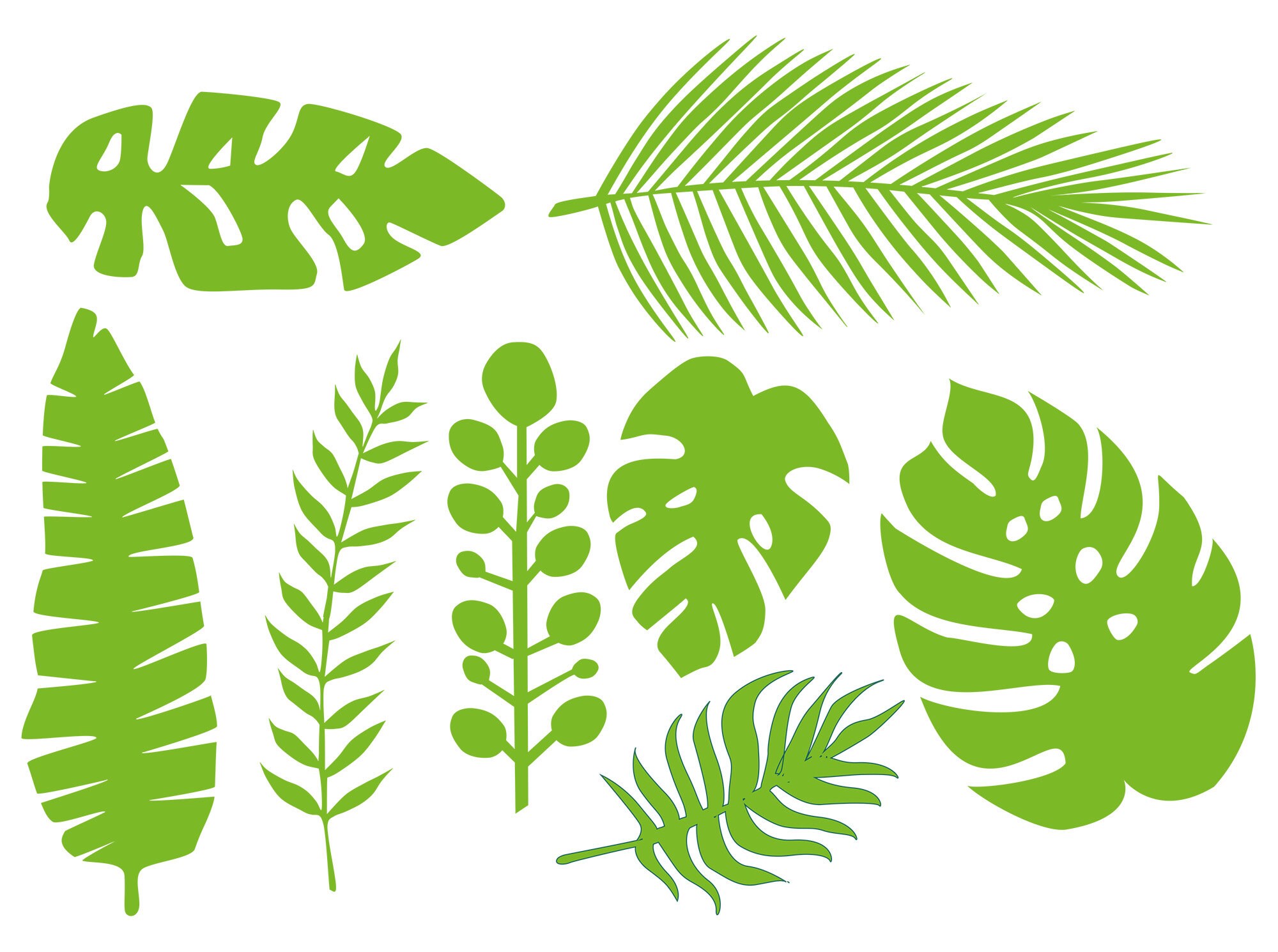 Aloha Tropical Leaves Set Clipart - Party Decoration, Scrapbooking and ...