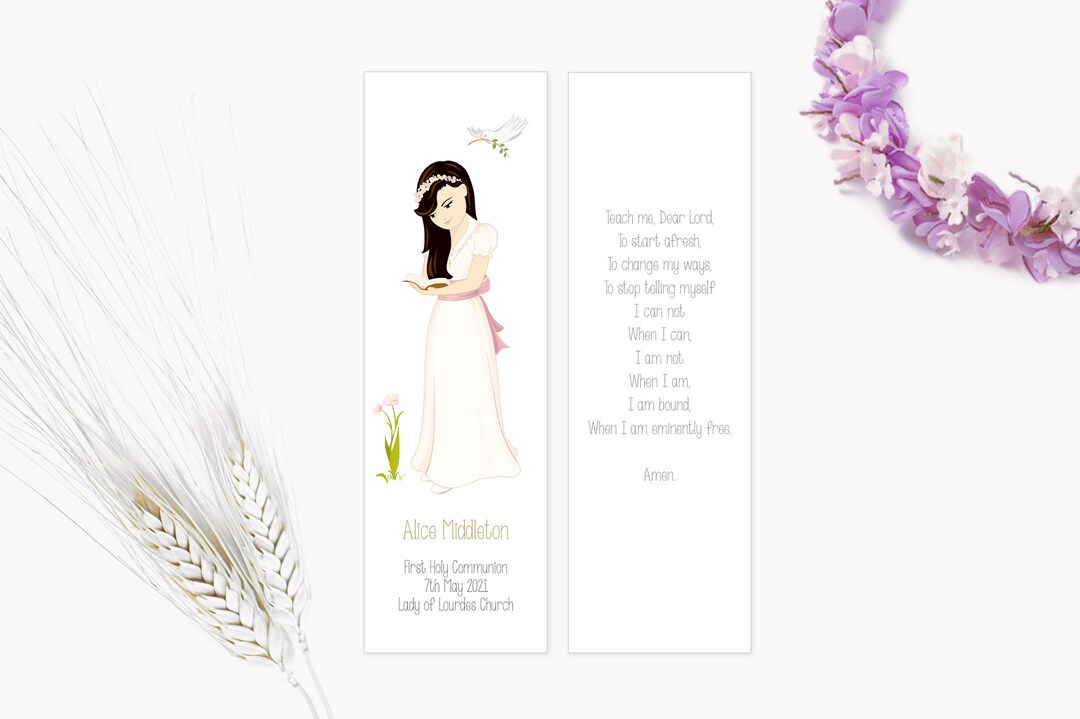 First Communion Gift - Custom Bookmark Girl - Souvenir - Edit Online ...