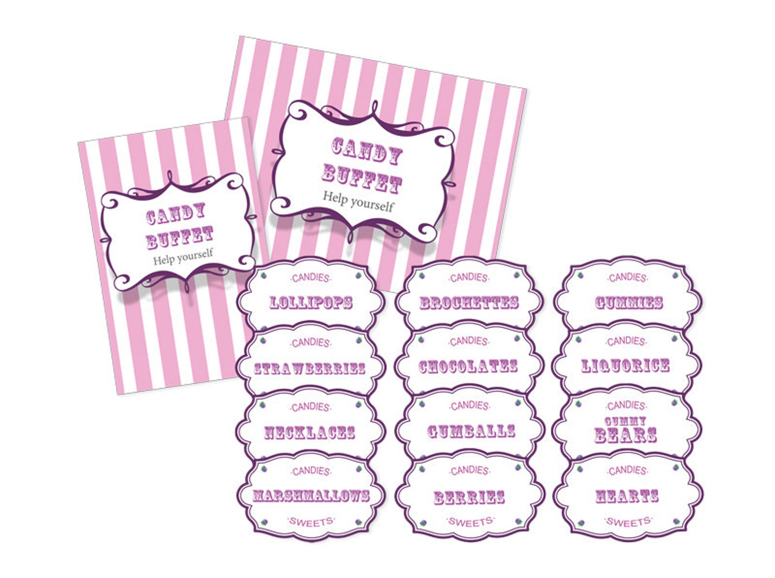 Candy Buffet Labels and Sign - Party Favor - Direct Download - Cutting ...