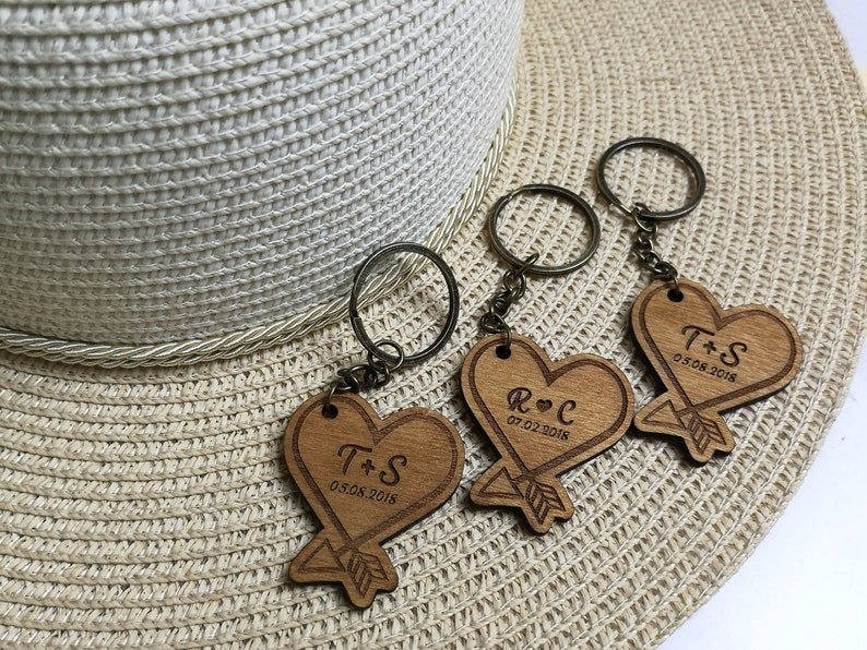 Personalized Wooden Heart Keyring Set, Anniversary Gift - Etsy