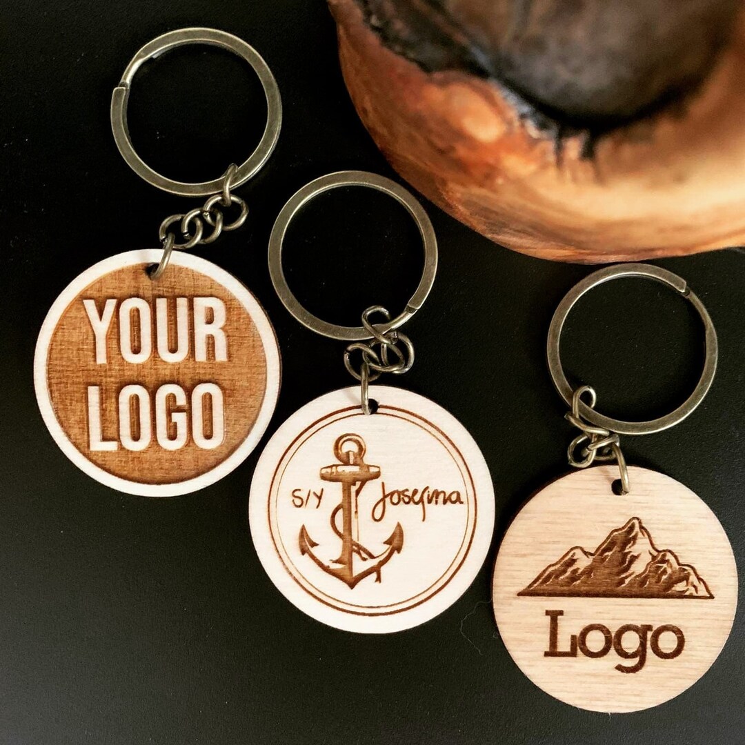 Custom Round Keychain With Business Logo, Personalised Wooden Custom ...