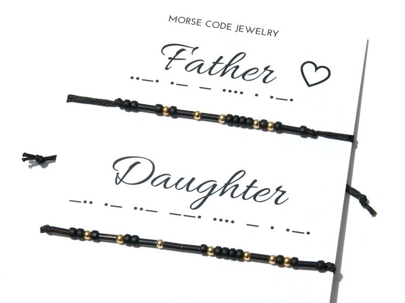 Father Daughter bracelets Black Morse Code Bracelet Dad gifts | Etsy