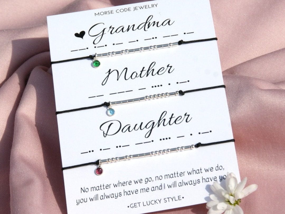 3 Generation Bracelet Set Mother Daughter Gift Morse Code Bracelet With Birthstone Matching ...