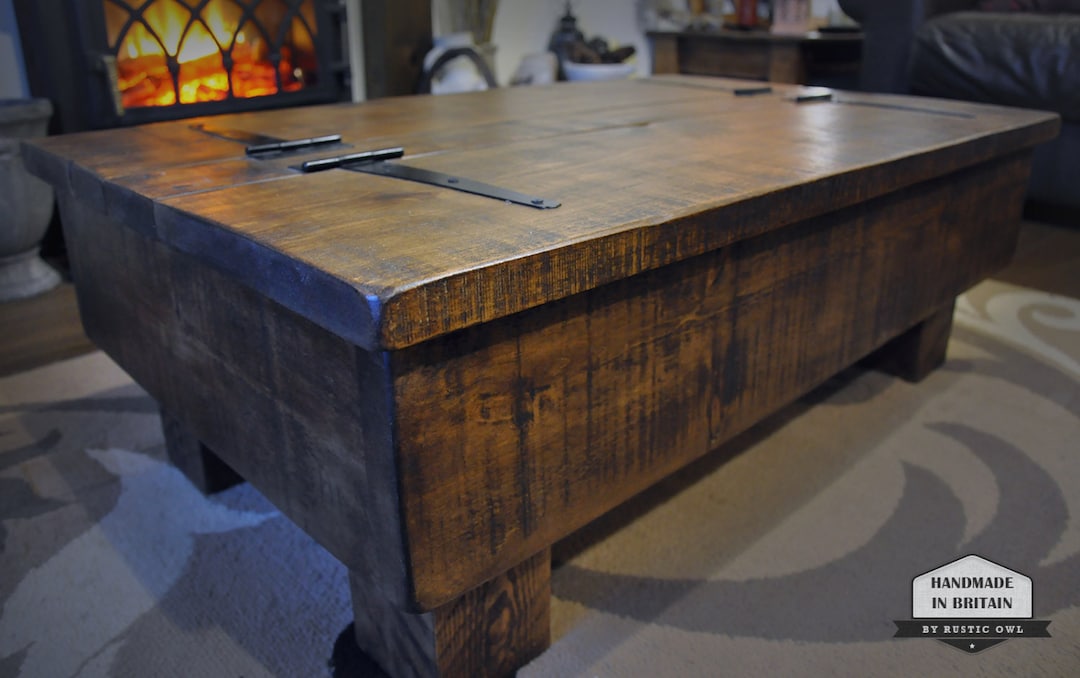 Storage Coffee Table/wood Chest. Rough Sawn Rustic Pine. 3ft 2 Plank ...