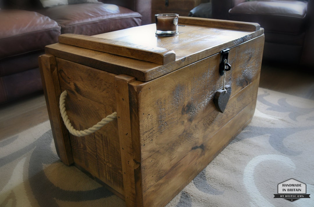 Rustic Wooden Chest Trunk Blanket Box Shabby Vintage Coffee Table ...