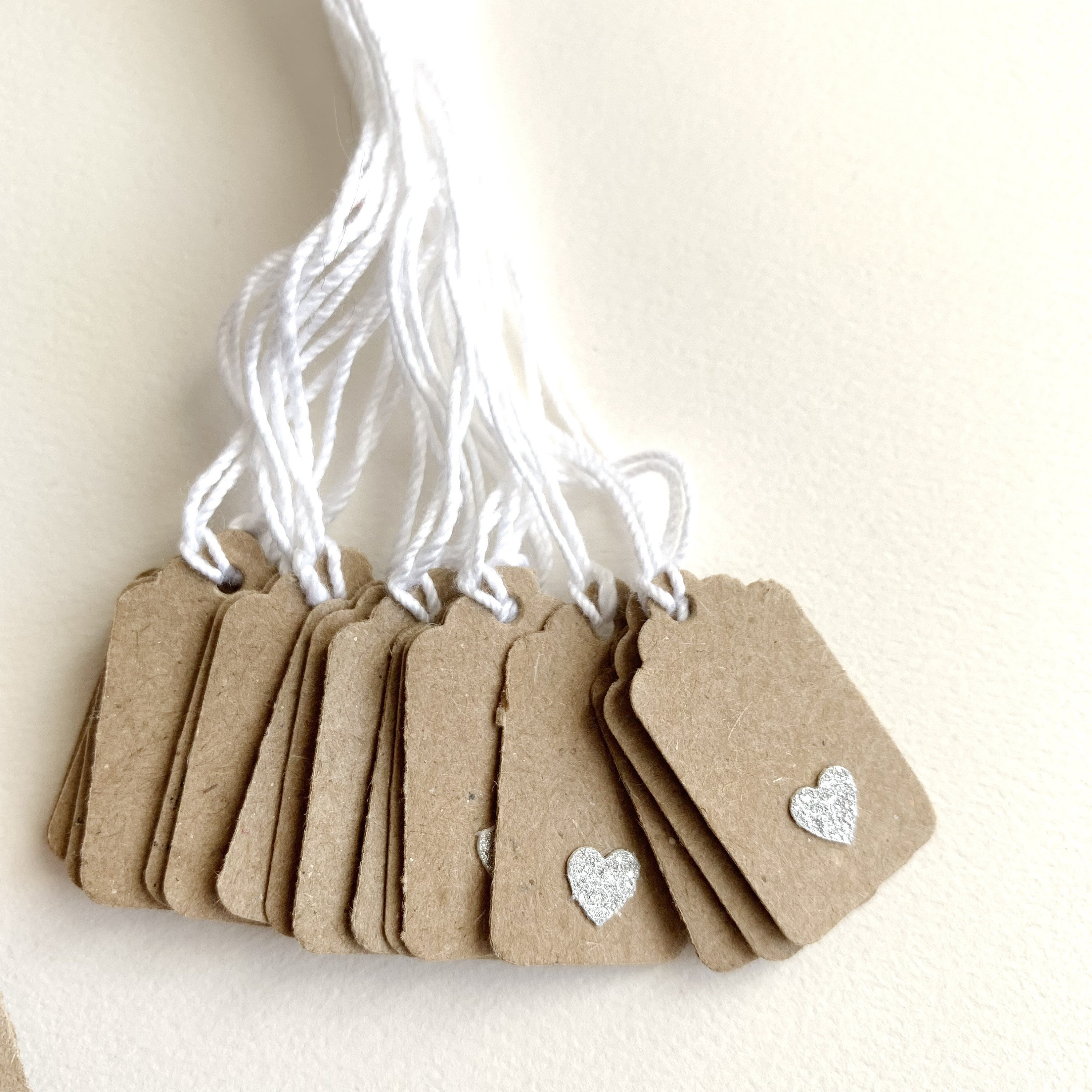 10 Tiny Gift Tags/ Silver Heart Gift Tags/ Kraft Tags/handmade - Etsy