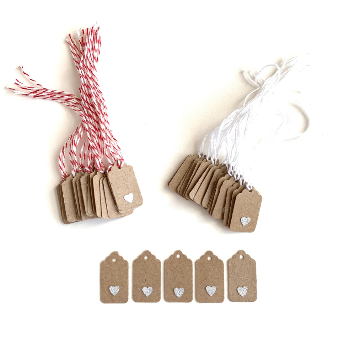 10 Tiny Gift Tags, Silver Heart Gift Tags, Kraft Tags, Handmade Gift ...