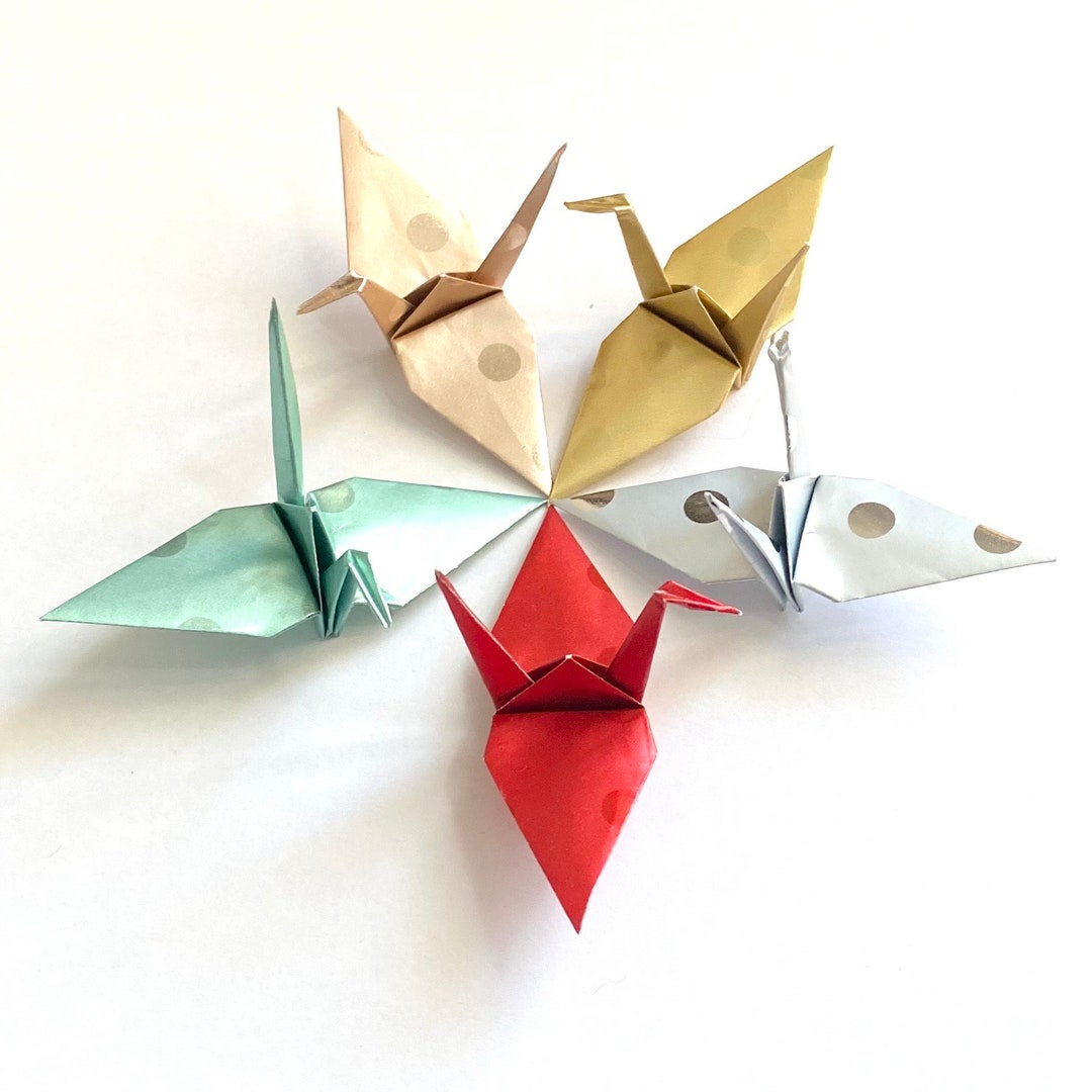 10 Small Metalic Color Origami Cranes, Small Origami Cranes, Origami ...