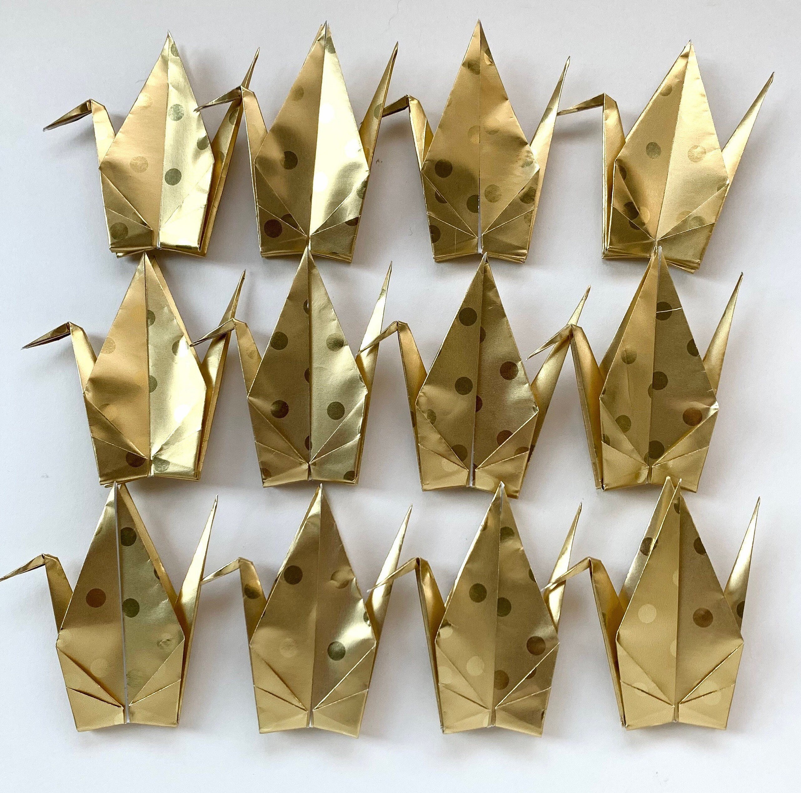 Golden Origami Paper Cranes