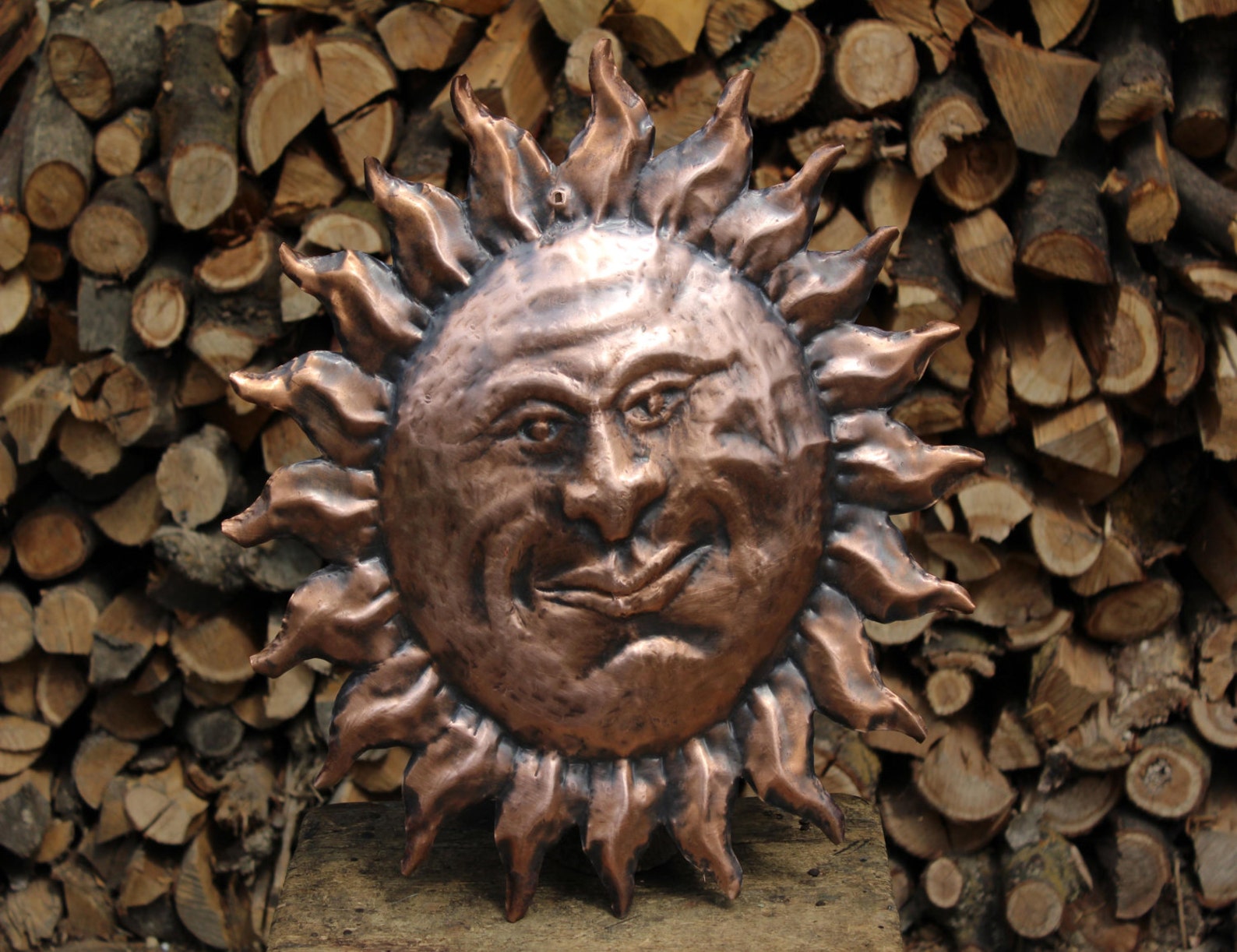 Handmade Copper Panel: Sun With Face, Heraldry, Wall Decor, Copper Art ...