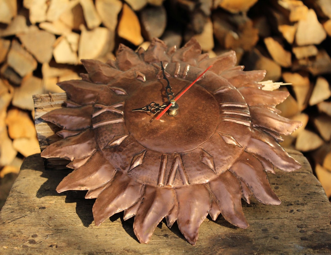 Hand-crafted Copper Roman Numeral Wall Sun Clock - Etsy
