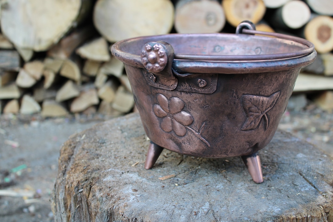 Copper Pot Cauldron Chiseled With Flowers Handmade Interior Decoration ...