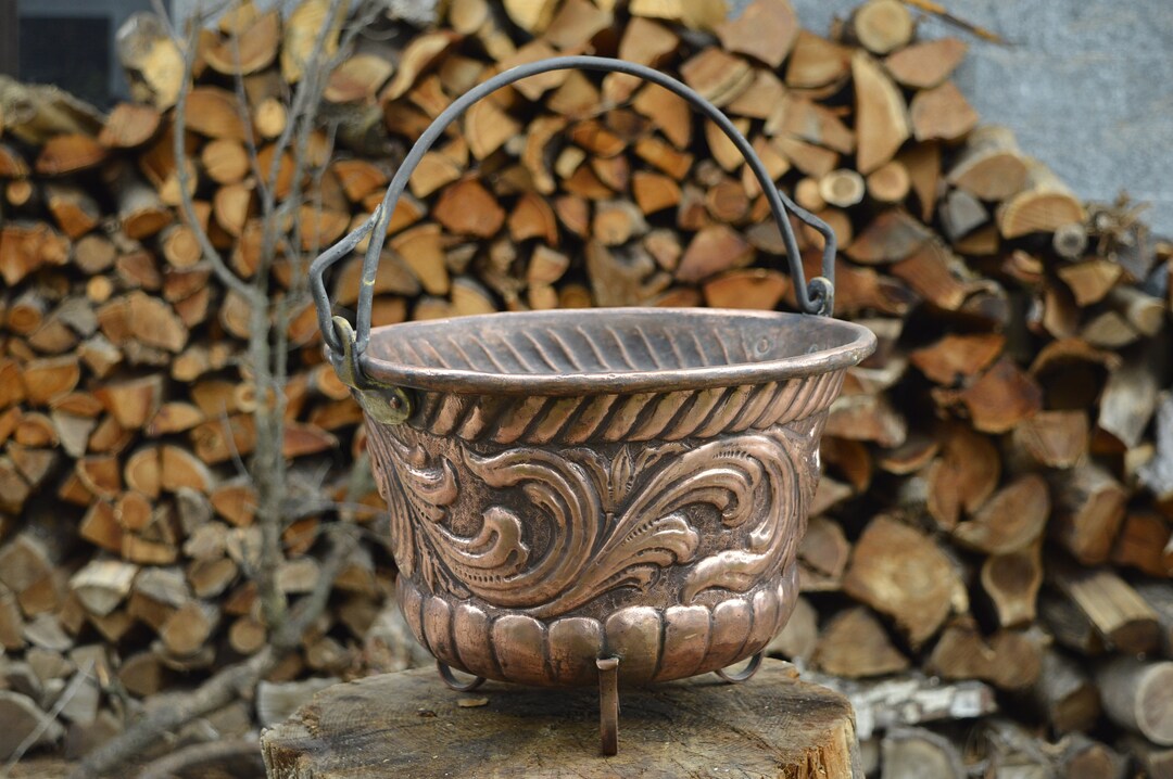 Copper Pot Restored Vase Holder With Feet Decorated Handmade - Etsy