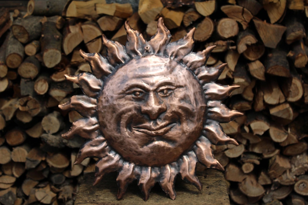 Handmade Copper Panel: Sun With Face, Heraldry, Wall Decor, Copper Art ...