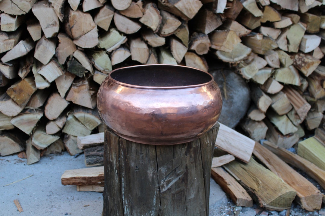 Handmade Round Low Convex Copper Vase - Etsy