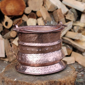 Original Round Container Vase With Hand Made Chiseled Copper Handle - Etsy